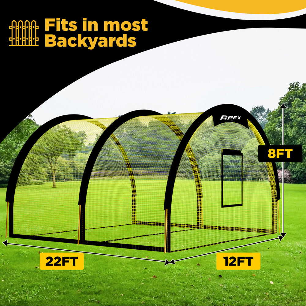 Apex Sports Portable Baseball Batting Cage (22x12x8 ft) – Heavy-Duty ...