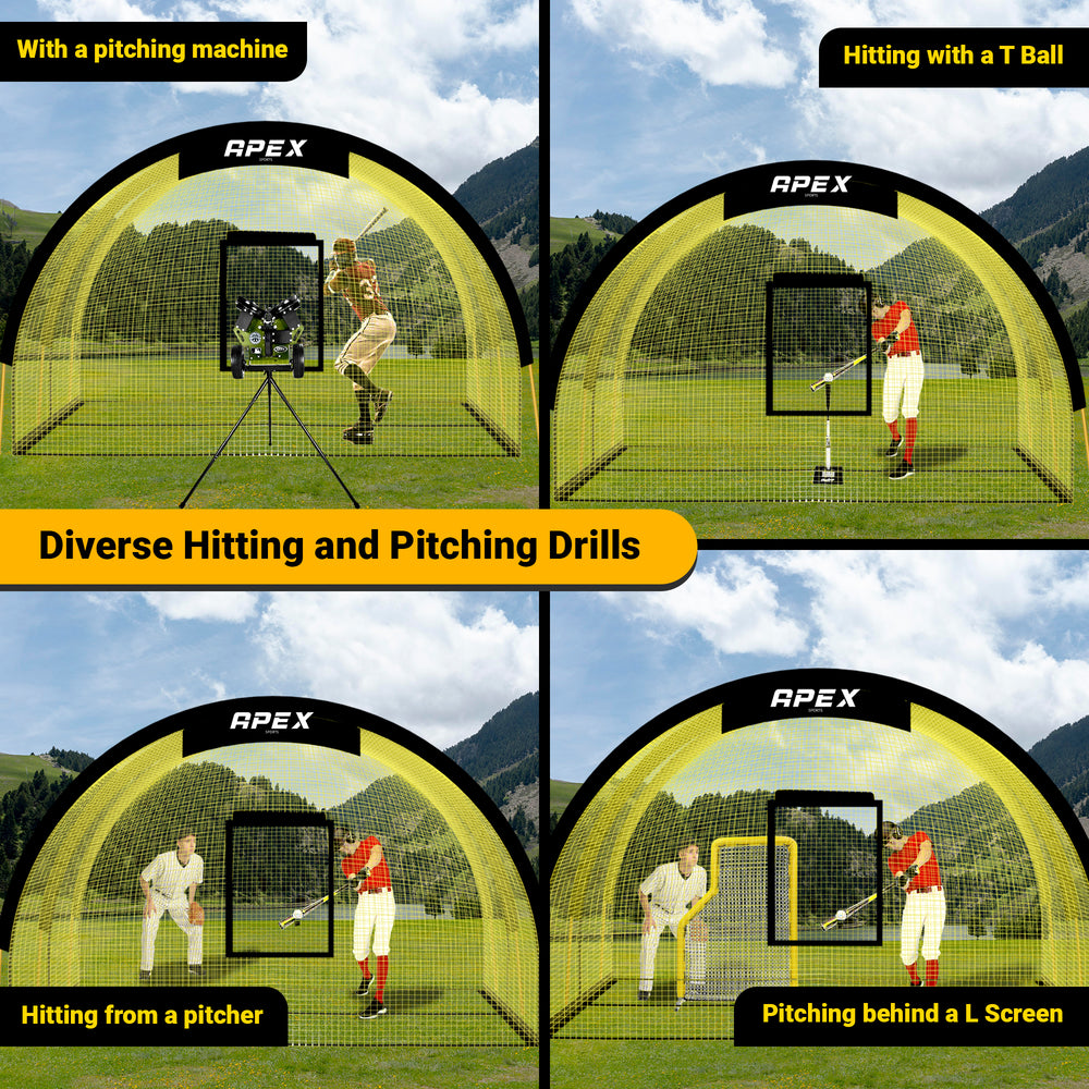 Apex Sports Portable Baseball Batting Cage (22x12x8 ft) – Heavy-Duty ...